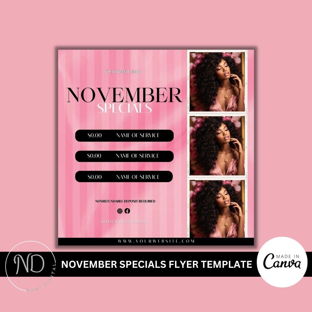 November Flyer, November Specials Flyer, Hair Specials Flyer, Lash Tech ...