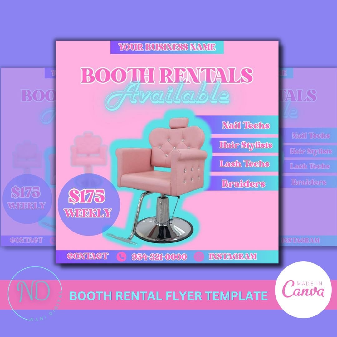 Booth Rental Flyer Design, Salon Booth Rental Flyer Pink, Booth Rentals ...