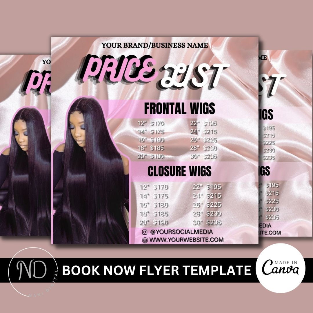 Hair Bundles Price List Template, Bundles Price List, Wig Flyer Canva ...