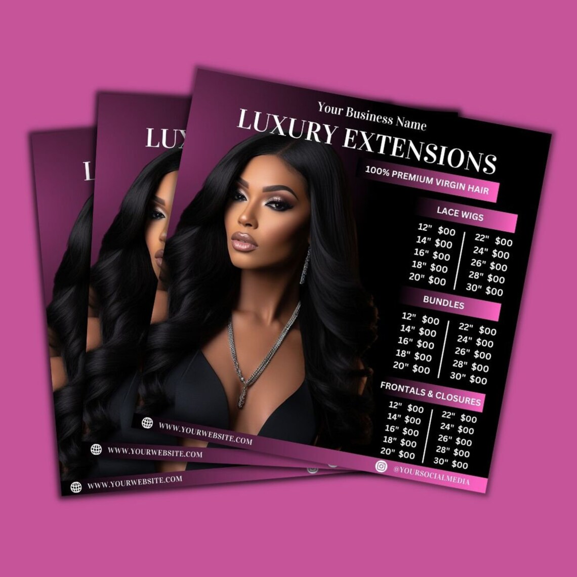 Pink Luxury Hair Flyer, Bundle Price List Flyer, Editable Hair Flyer ...