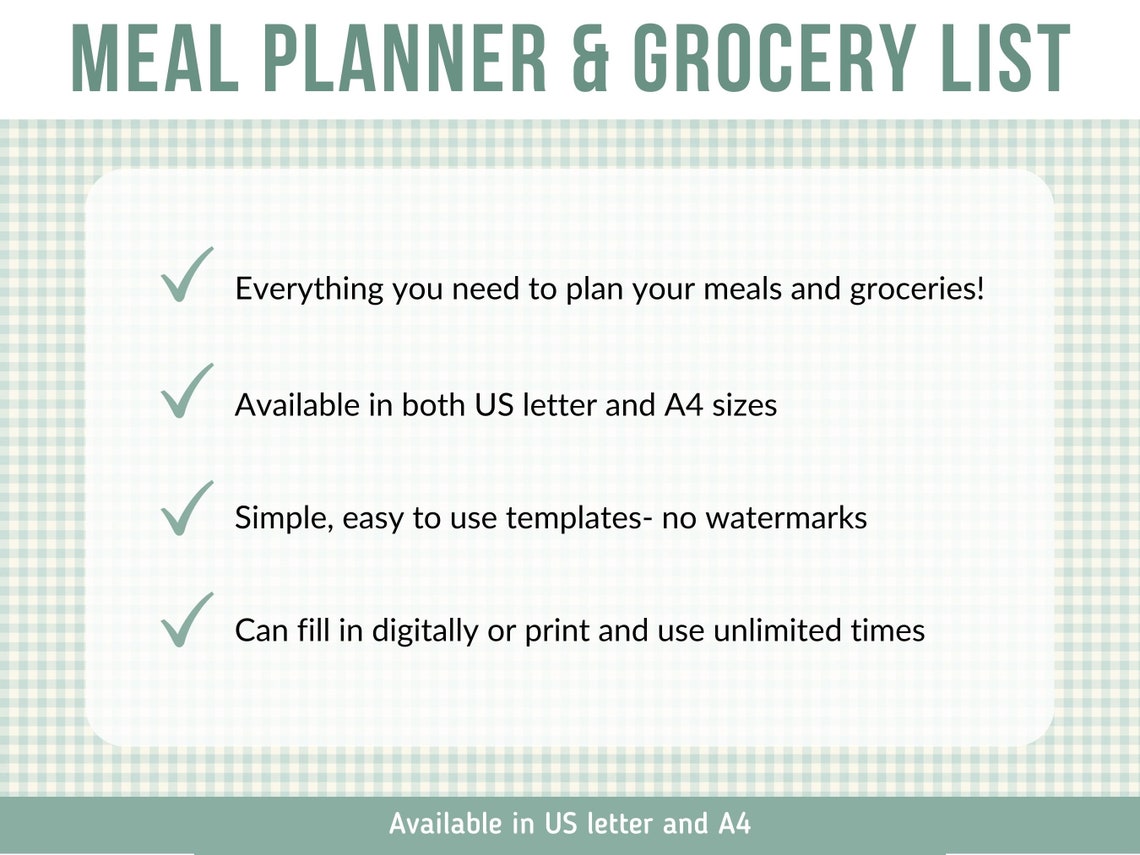 Grocery List and Weekly Meal Planner, Food Shopping List, Printable and ...