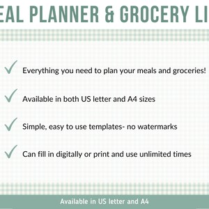 Grocery List and Weekly Meal Planner, Food Shopping List, Printable and ...