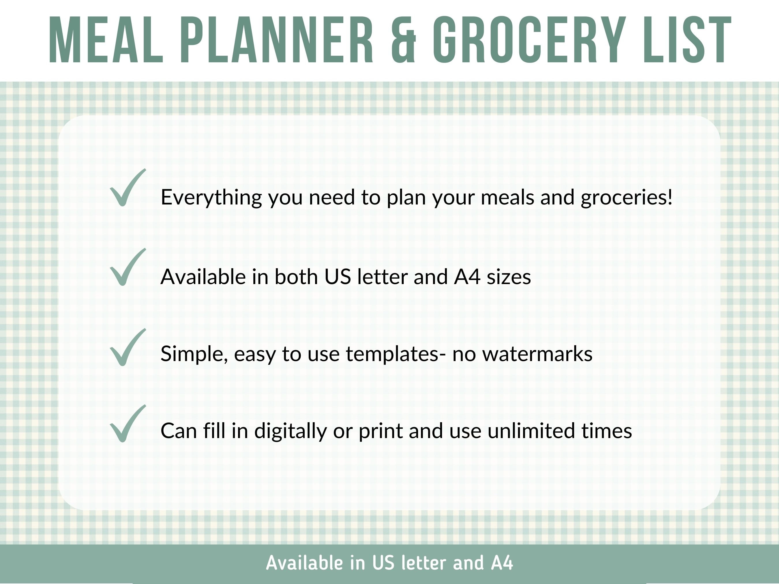 Grocery List and Weekly Meal Planner, Food Shopping List, Printable and ...