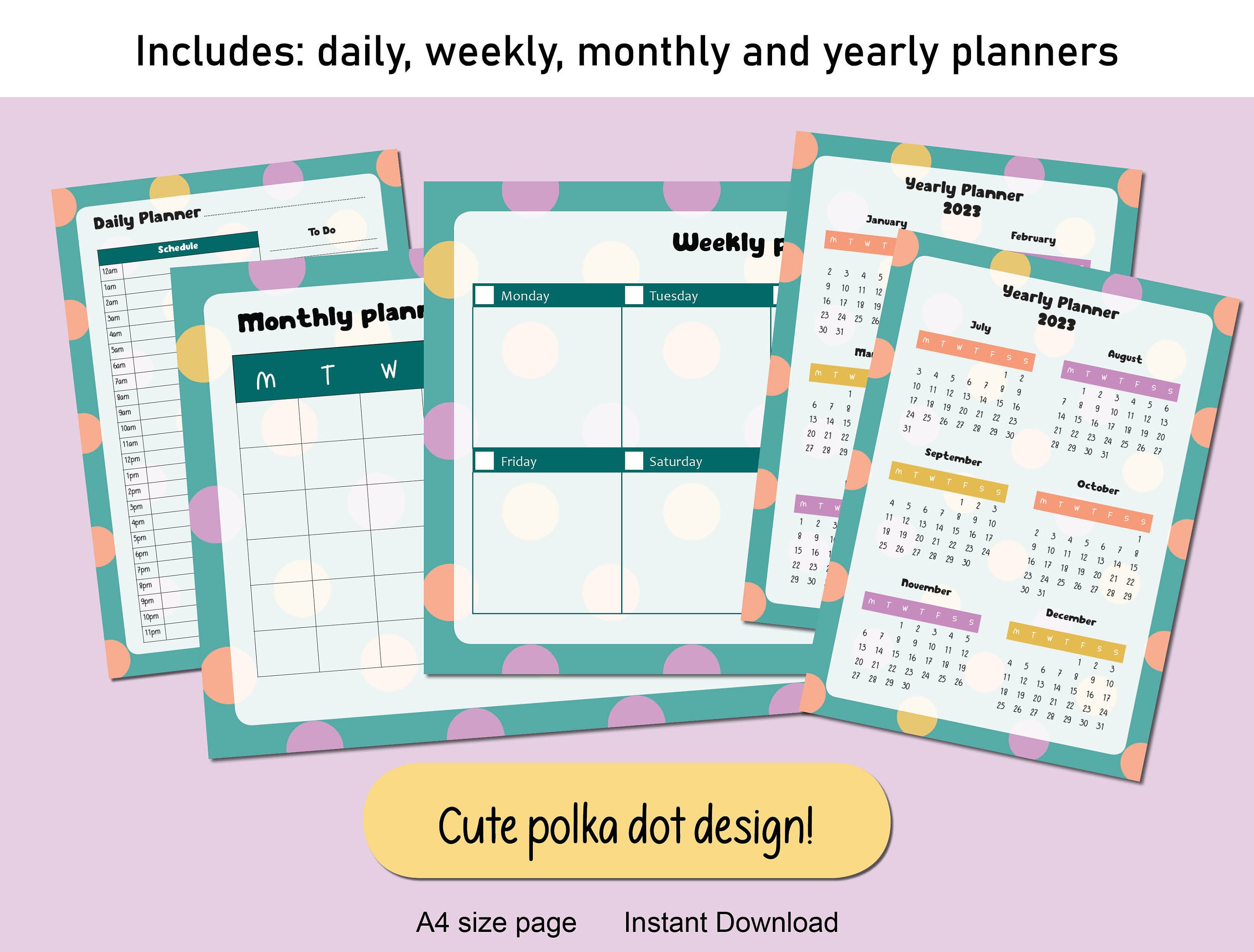 Colorful Polka Dot Pattern Printable Planner Pack: Daily, Weekly ...