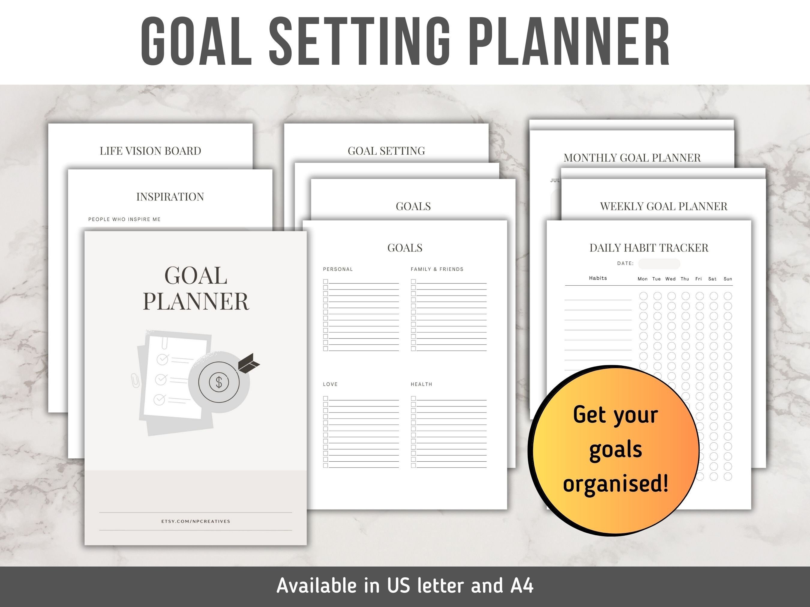 Goal Setting Planner, Daily Habit Tracker, Weekly and Monthly Goal ...