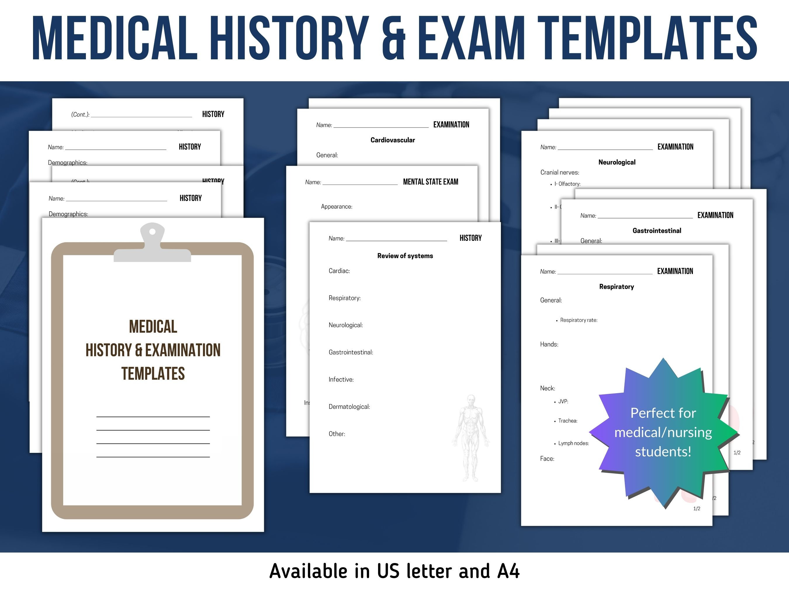 Medical History and Physical Examination Templates, Medical and Nursing ...