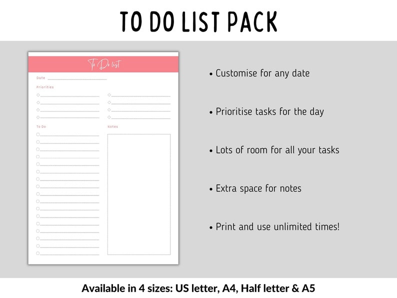 Printable to Do List Simple Tasks List Daily Planner - Etsy