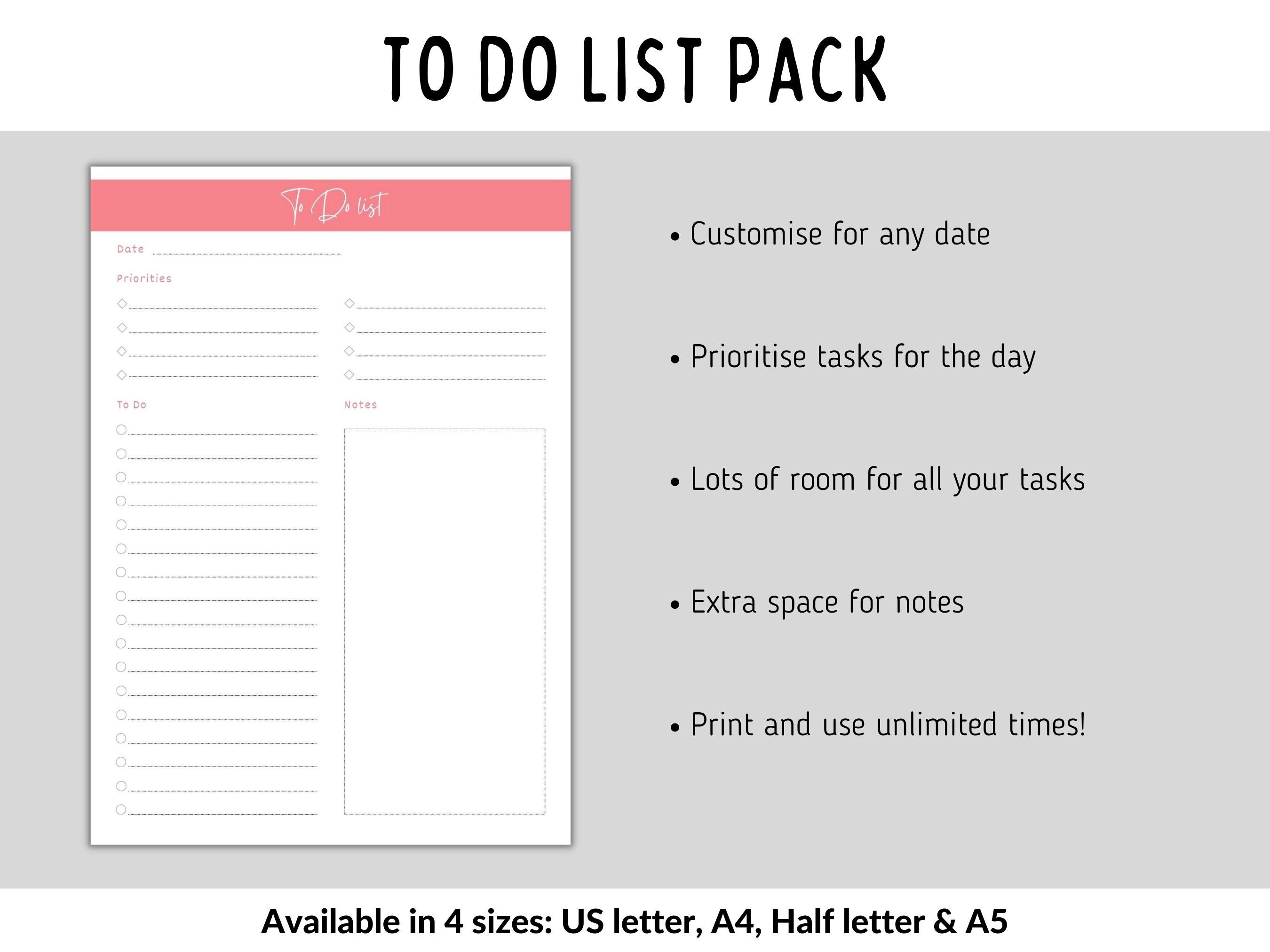 Printable to Do List Simple Tasks List Daily Planner - Etsy