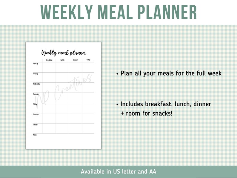 Grocery List and Weekly Meal Planner, Food Shopping List, Printable and ...