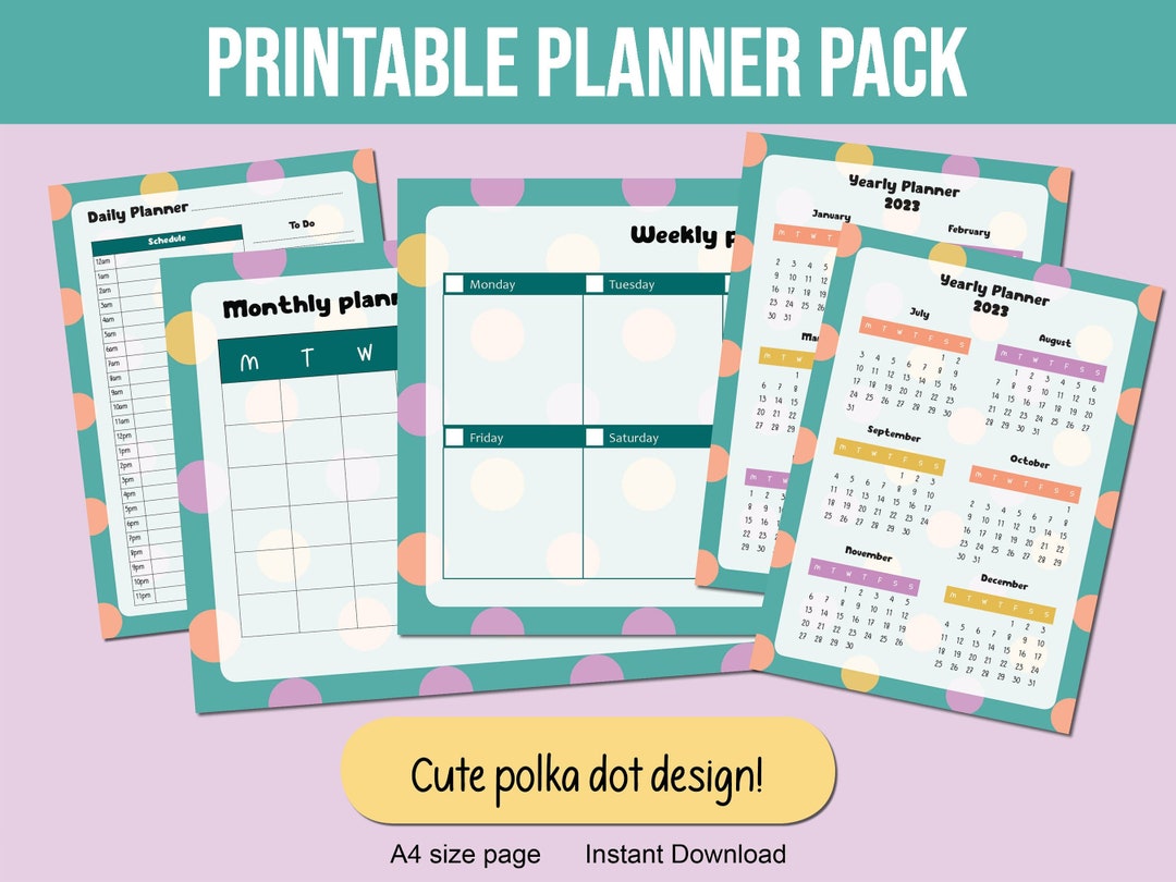 Colorful Polka Dot Pattern Printable Planner Pack: Daily, Weekly ...