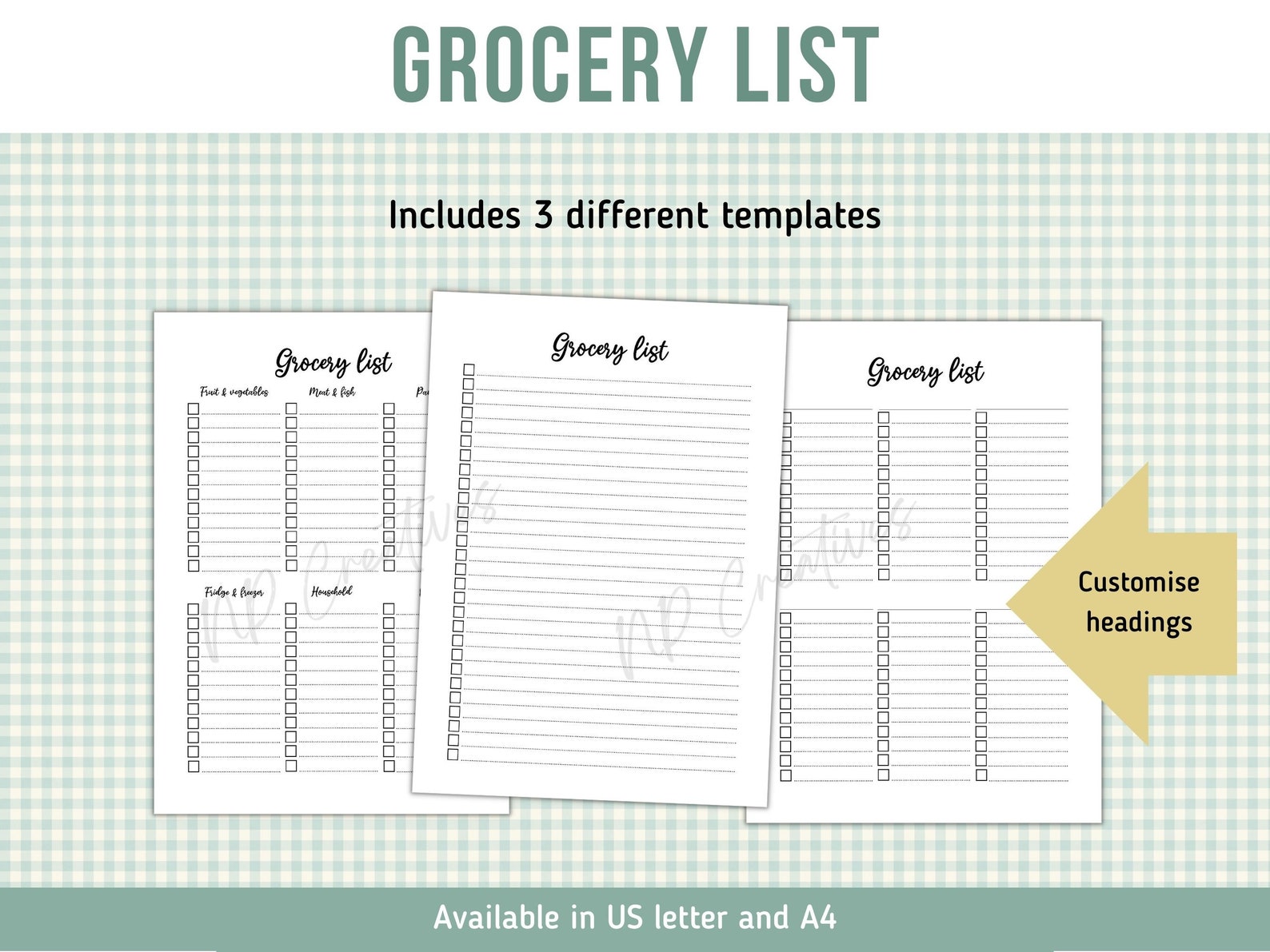 Grocery List and Weekly Meal Planner, Food Shopping List, Printable and ...