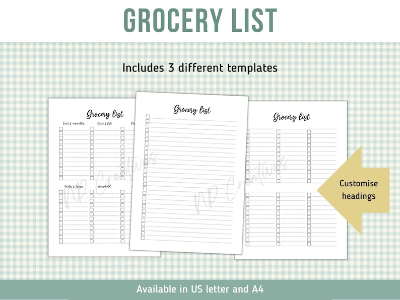 Grocery List and Weekly Meal Planner, Food Shopping List, Printable and ...