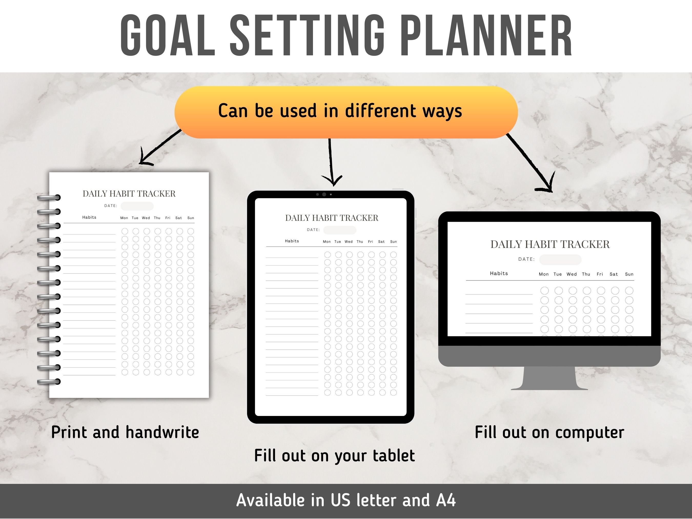 Goal Setting Planner, Daily Habit Tracker, Weekly and Monthly Goal ...