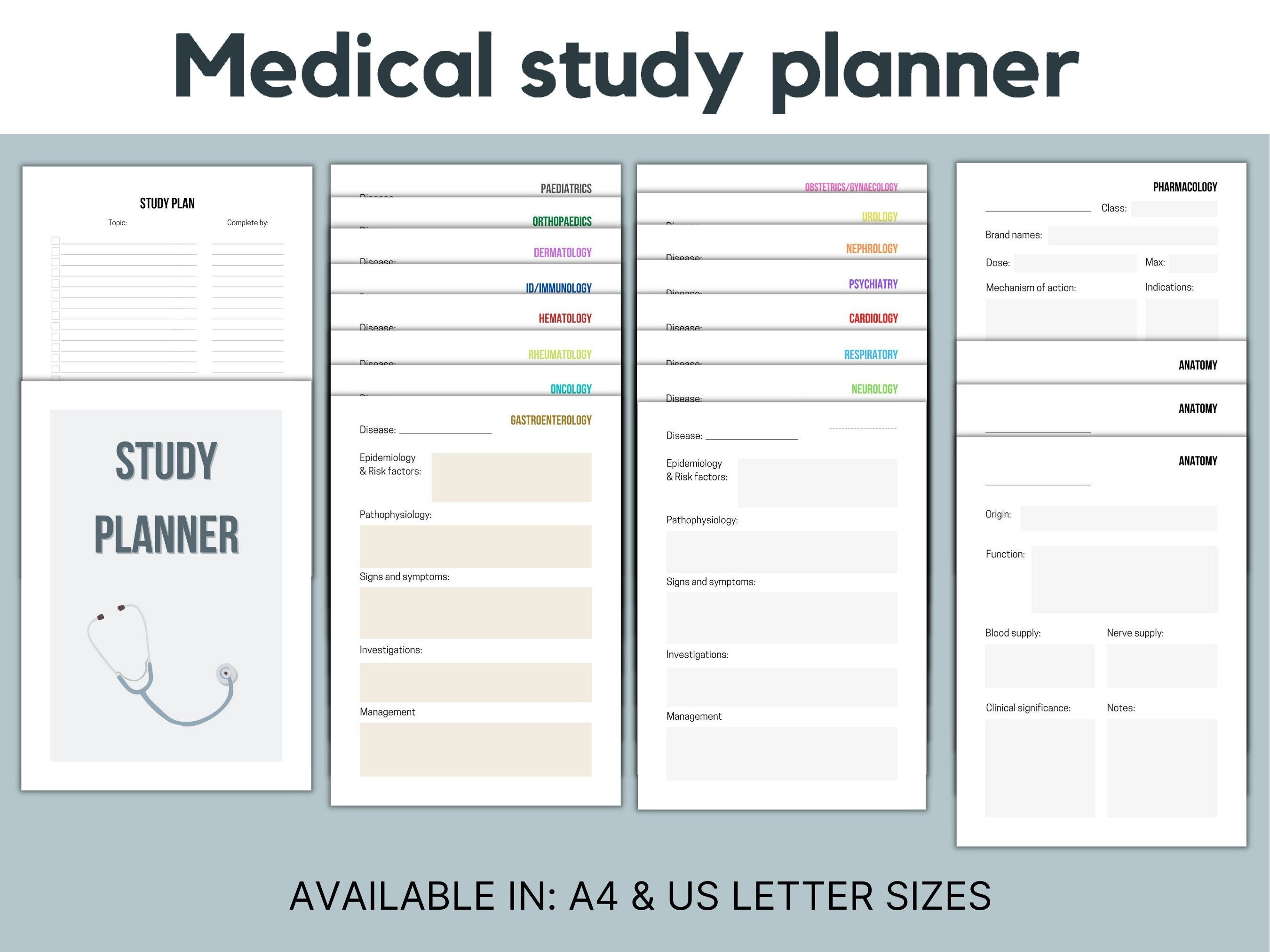 Medical School Student Study Planner Pack, A4/letter Size, Instant Pdf ...