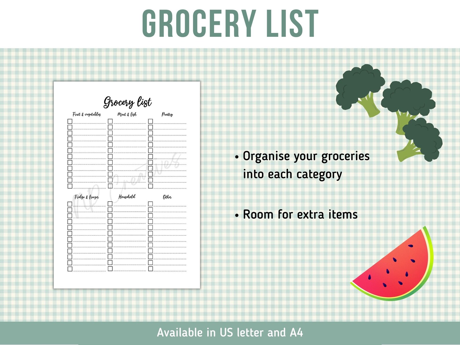 Grocery List and Weekly Meal Planner, Food Shopping List, Printable and ...