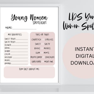 LDS Young Women Spotlight, LDS Young Women Printable, YW Spotlight ...
