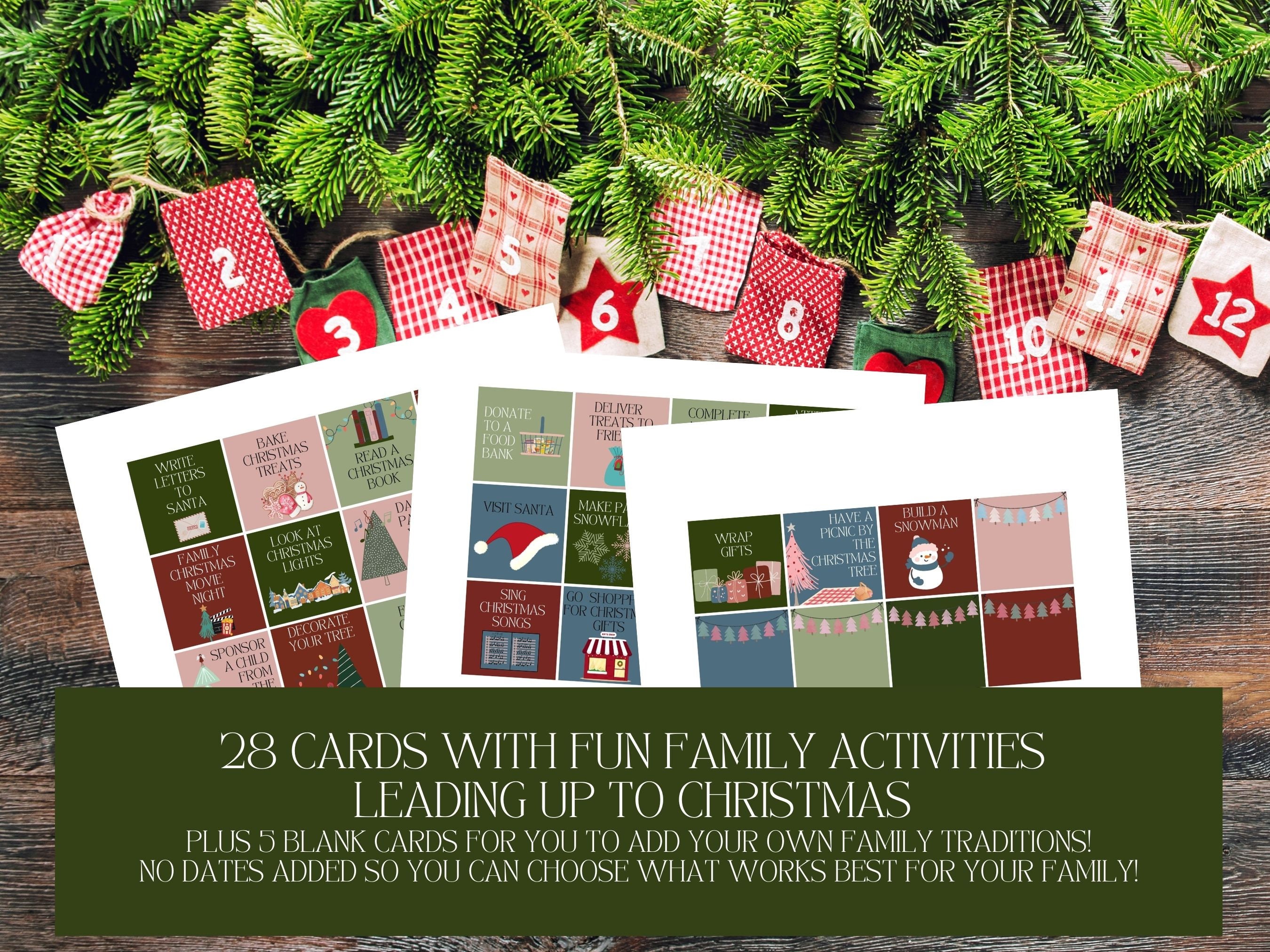Christmas Advent Calendar Printable, Digital Christmas Advent Cards ...