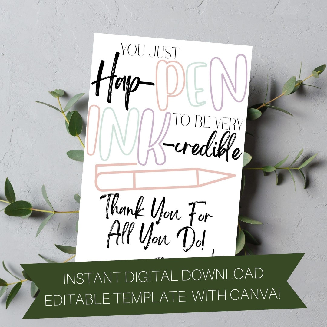 Pen Gift Tag, Thank You Gift, Hap-pen to Be Ink-credible, Relief ...