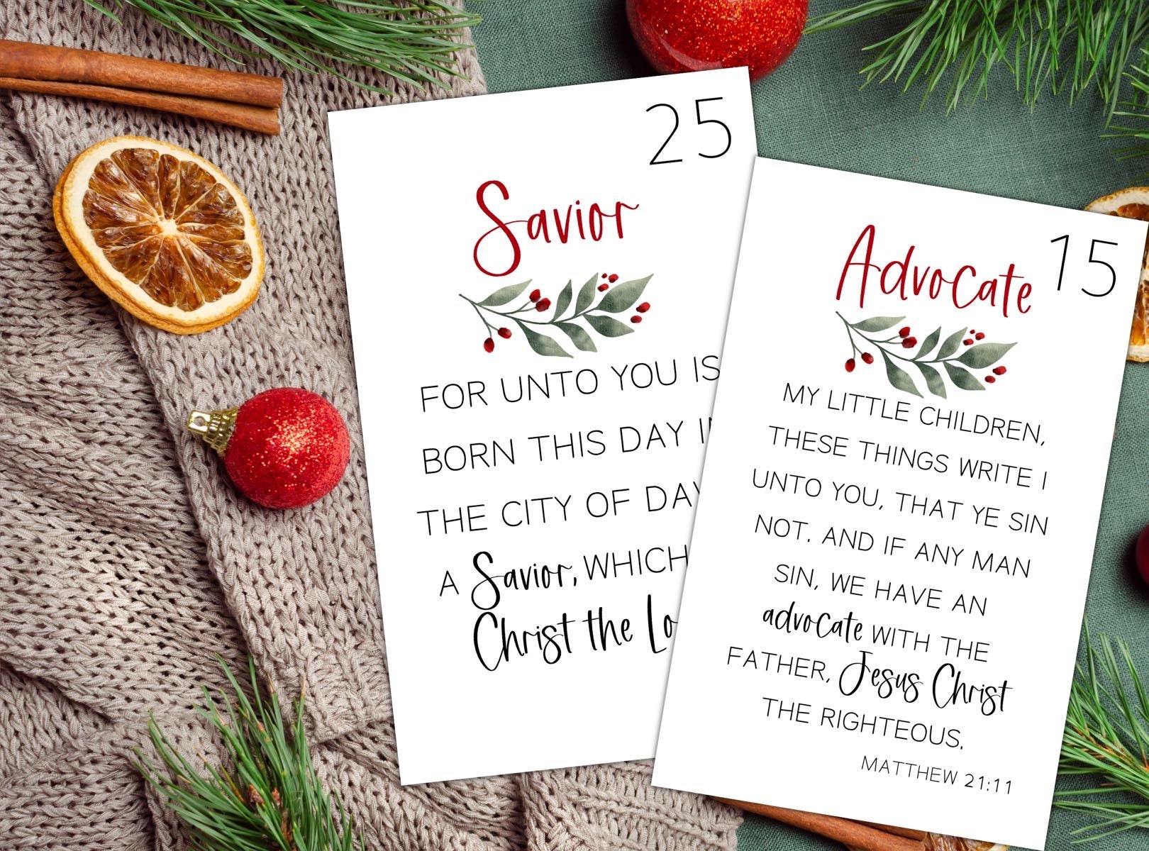 Christmas Advent-25 Names of Christ Printable Cards - Etsy