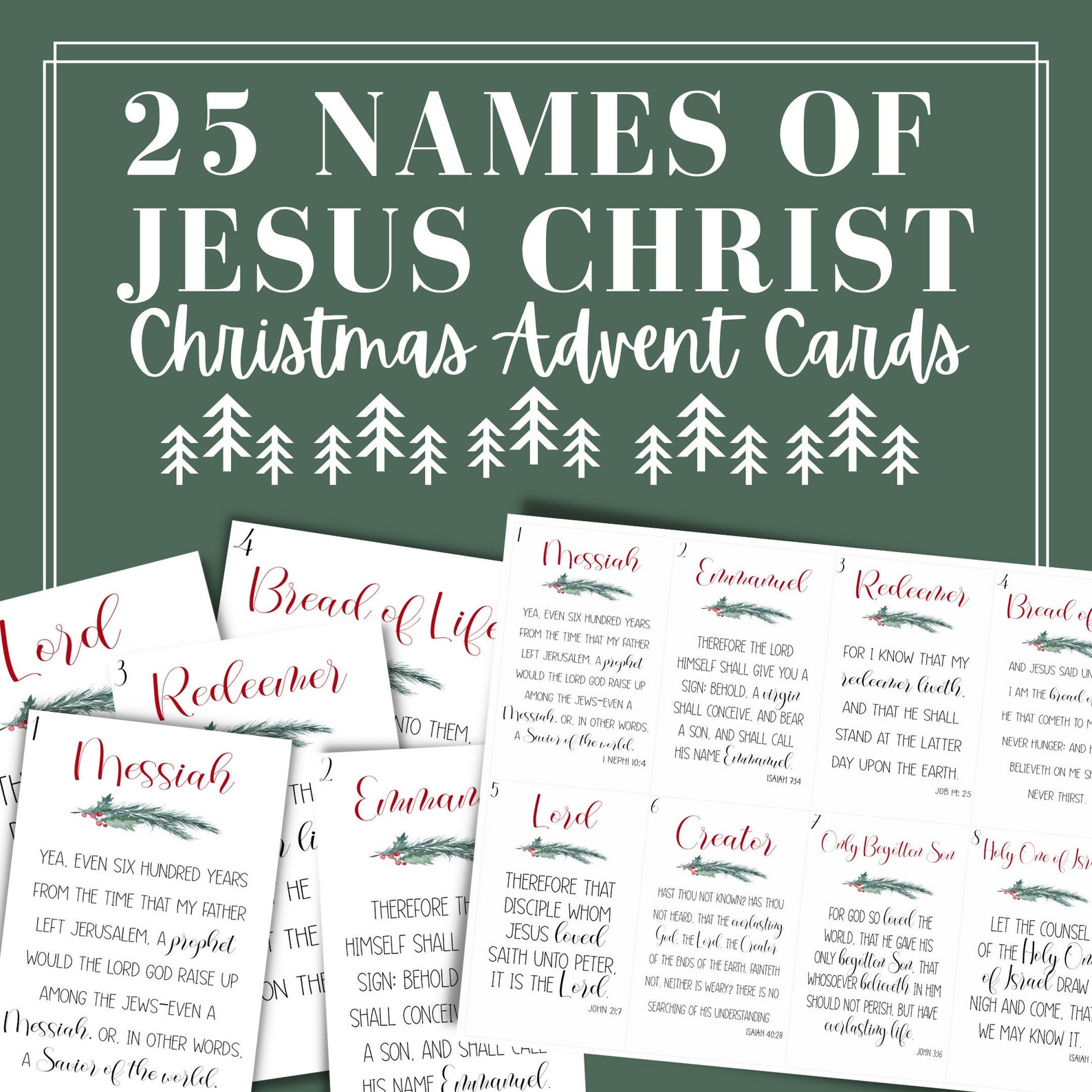 Christmas Advent-25 Names of Christ Printable Cards - Etsy