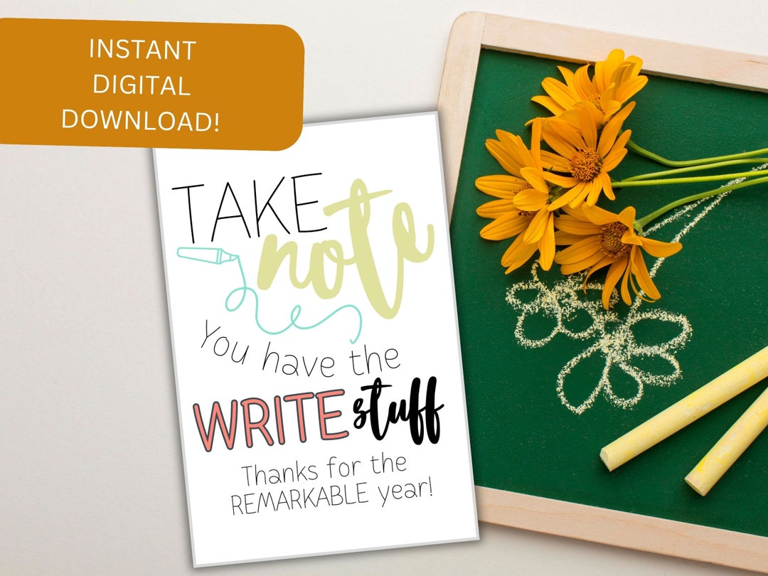 Take Note Tag, Take Note, You Have the Write Stuff, Teacher Gift Tag ...