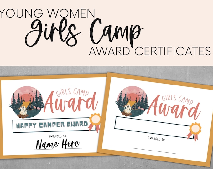 Instant Download Girls Camp Award Certificate YW Camp Awards Young ...