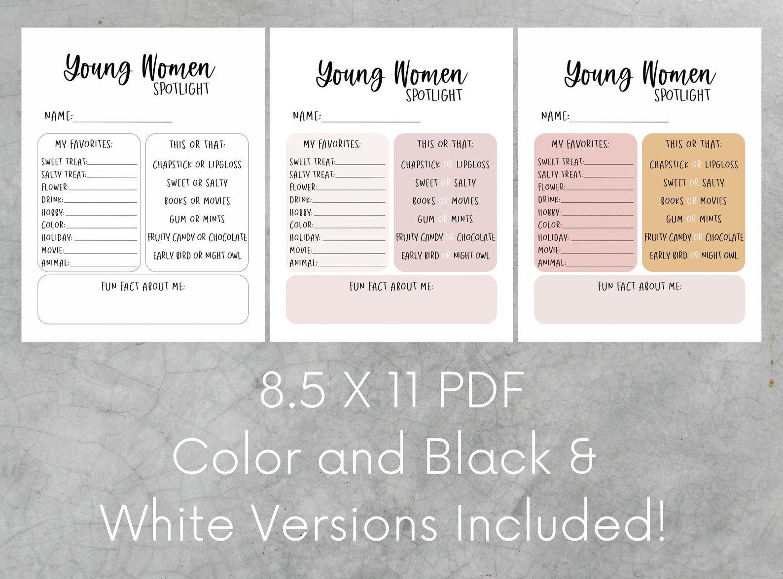 LDS Young Women Spotlight, LDS Young Women Printable, YW Spotlight ...