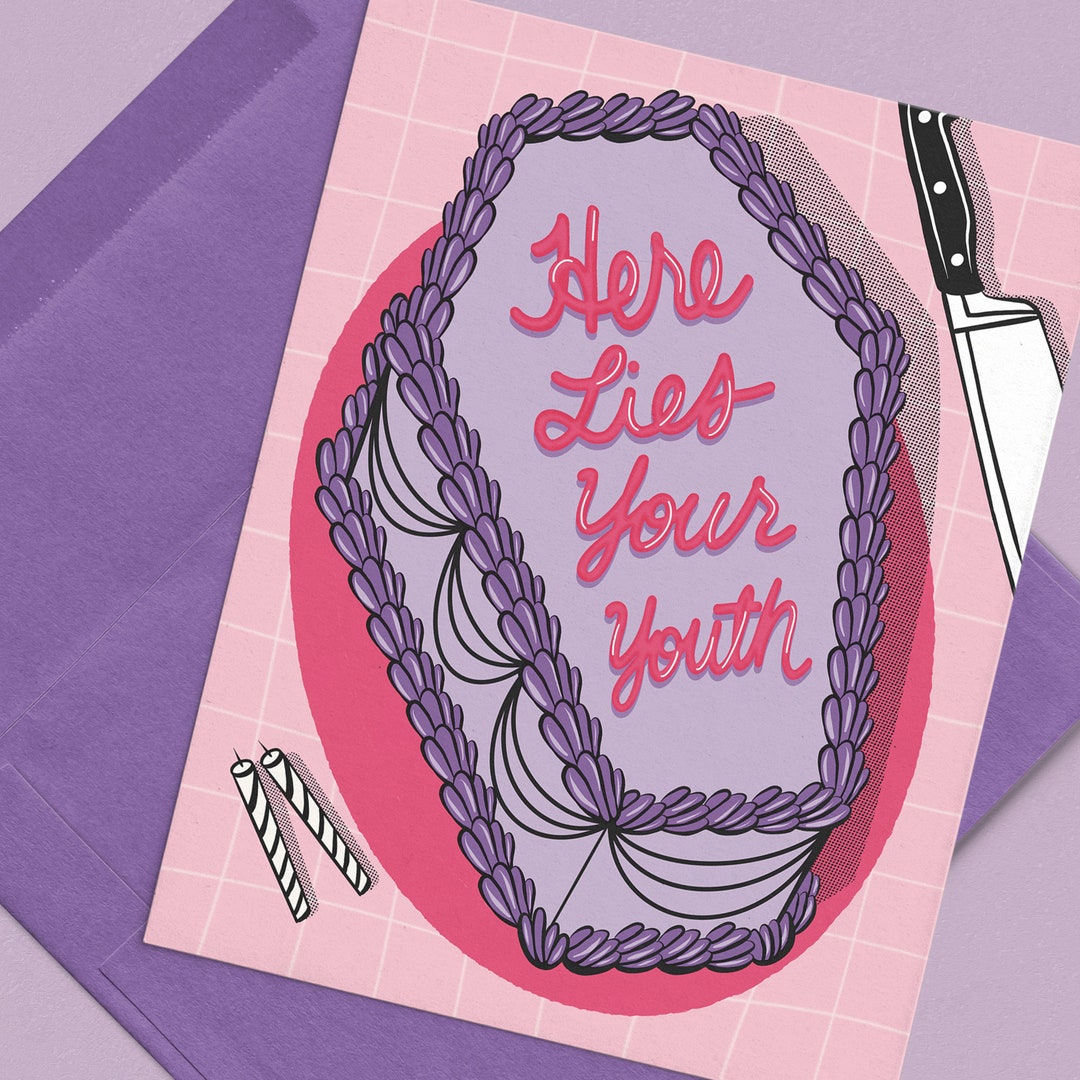 Spooky Birthday Cake Card: Here Lies Your Youth - Coffin Bday Greeting - Etsy