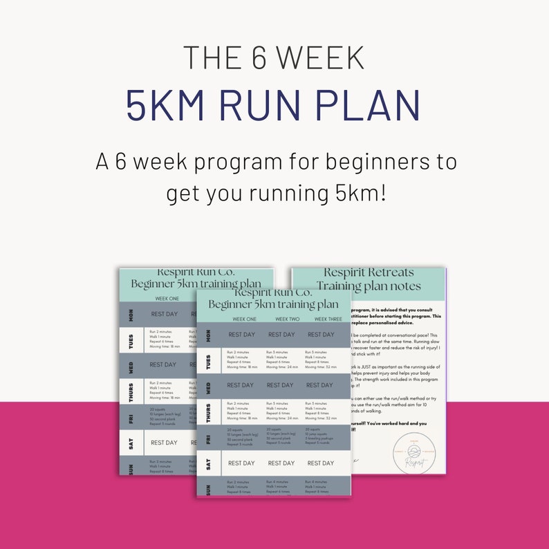 PRINTABLE 6 Week Running Training Plan to Run 5km - Etsy