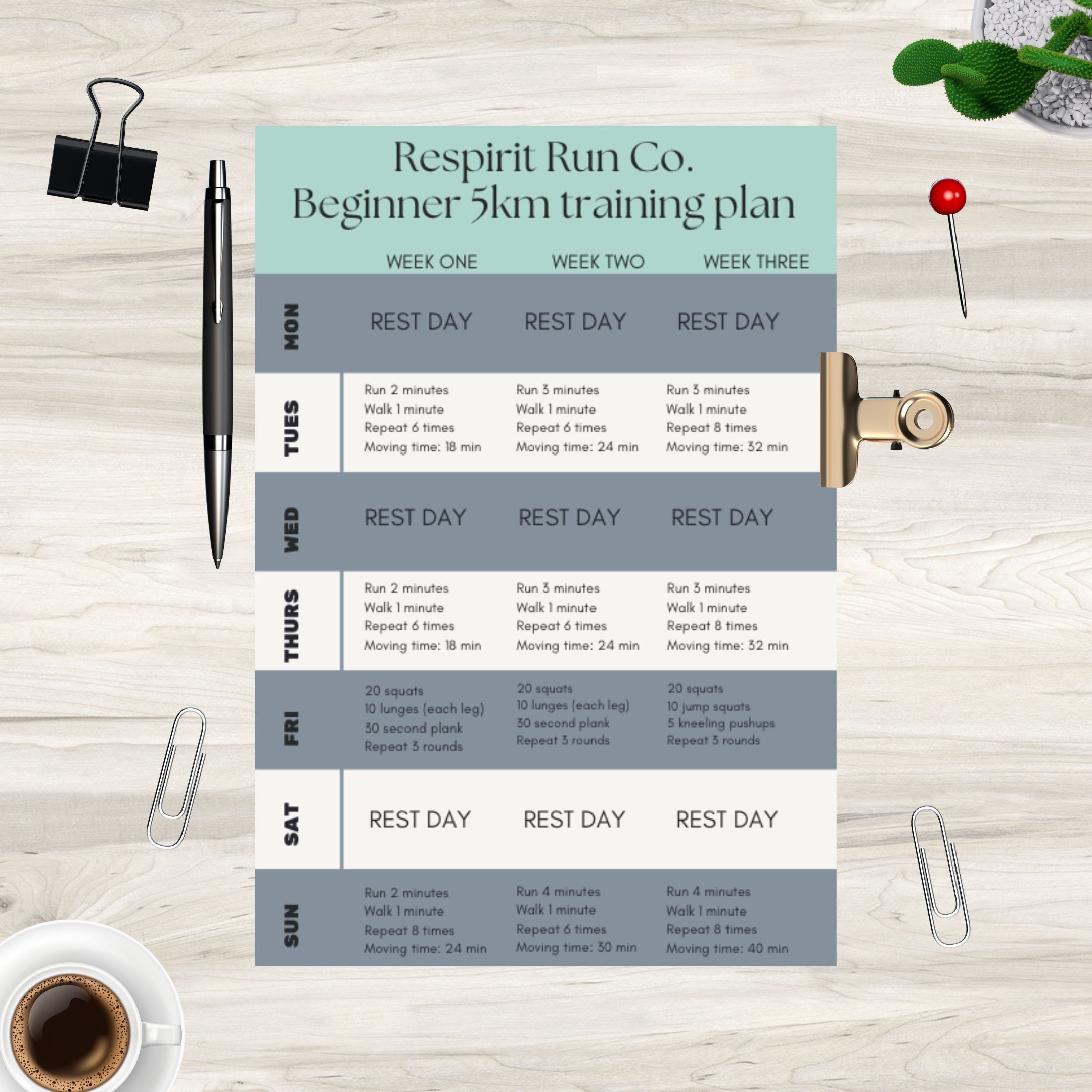 PRINTABLE 6 Week Running Training Plan to Run 5km - Etsy