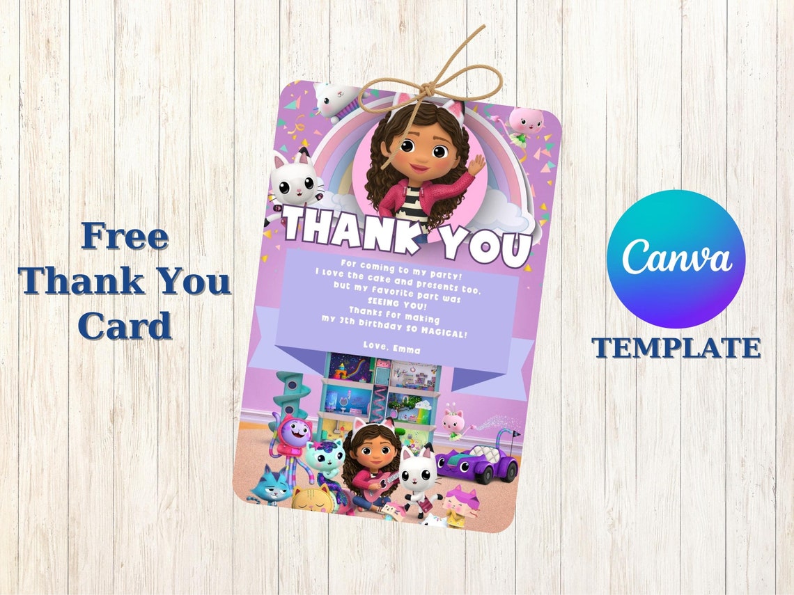 Gabby's Dollhouse Birthday Invitation CANVA Editable Adjustable Thank ...