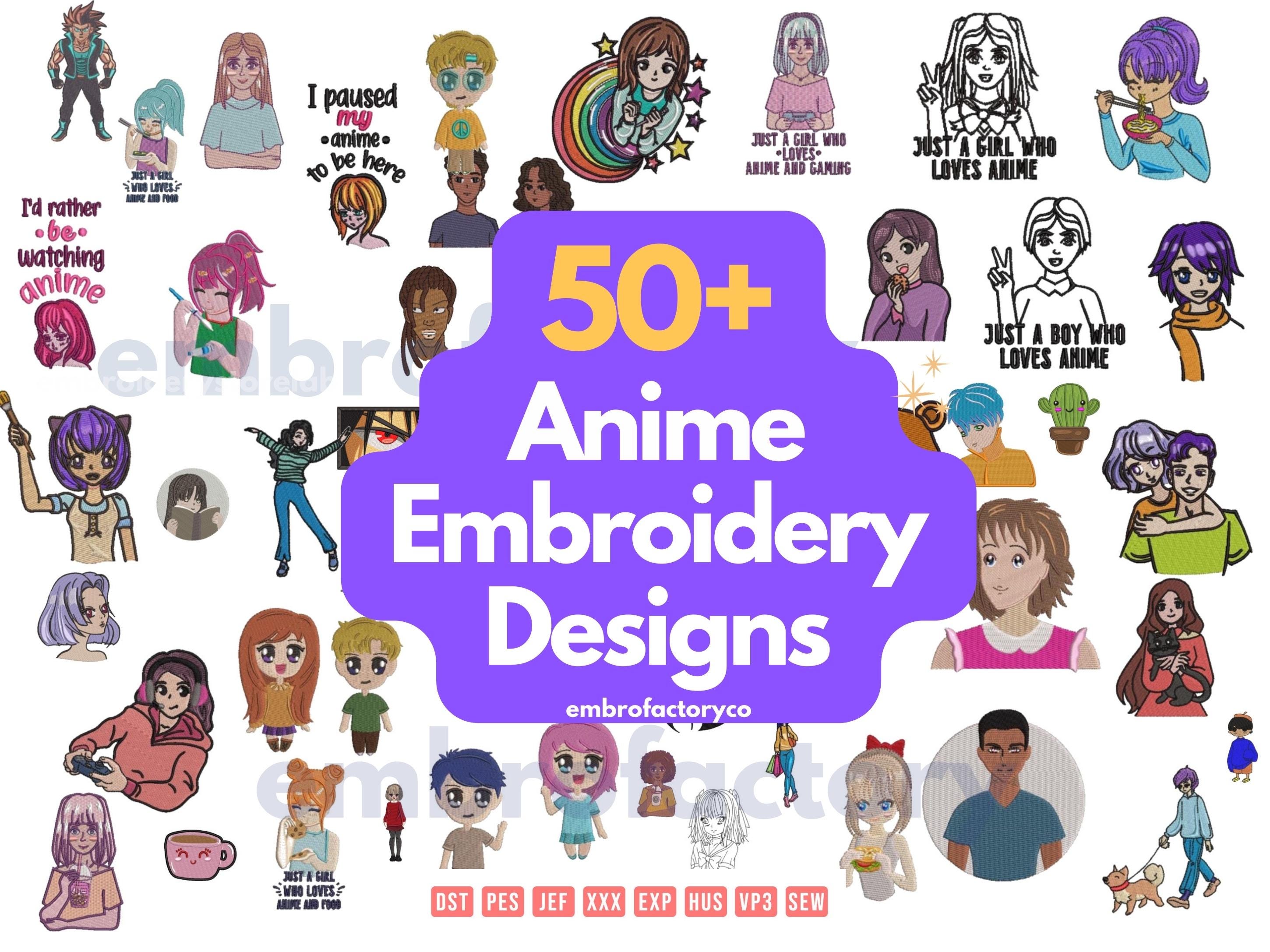 50+ Ready Anime Embroidery Files Package, Embroidery Design Bundle, Pes ...