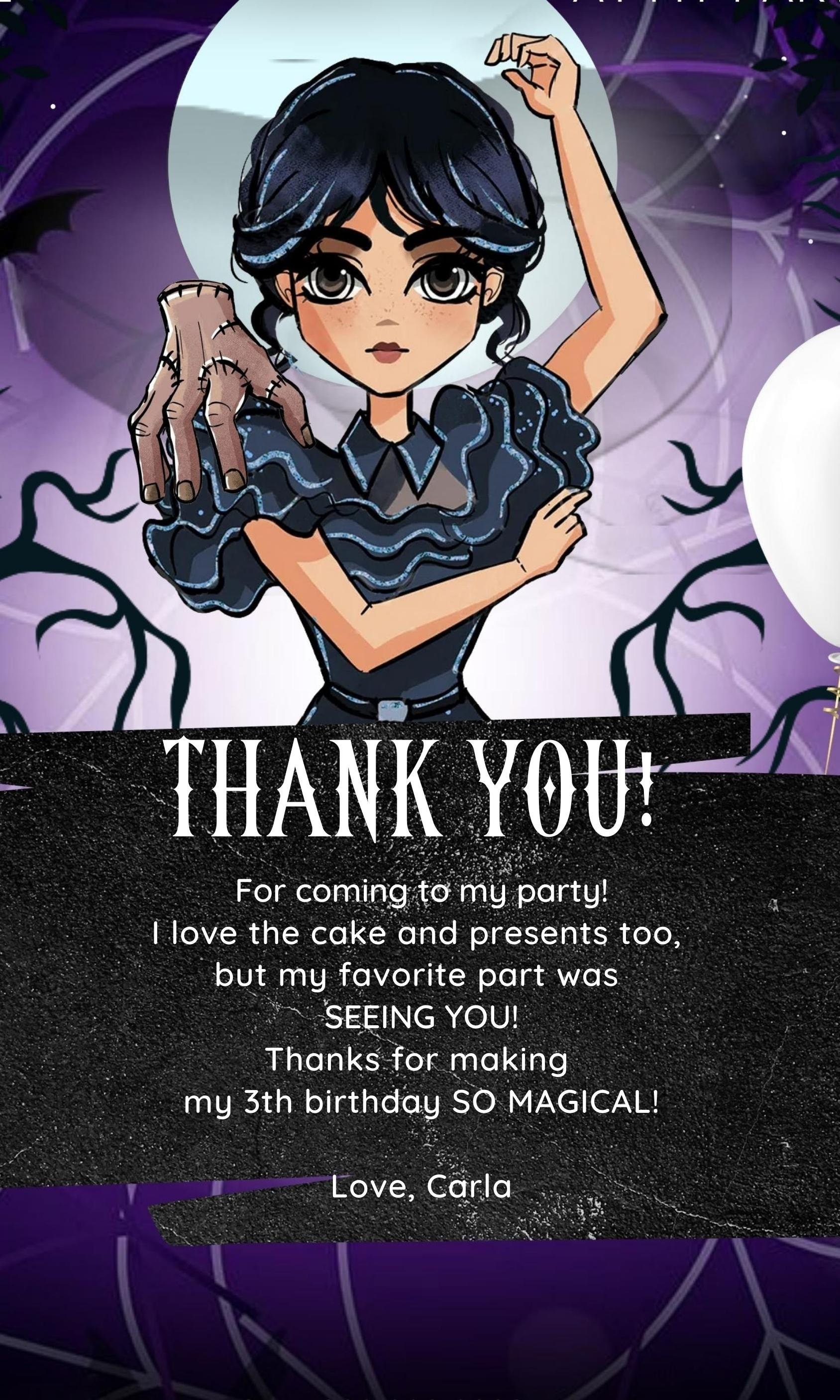 Wednesday Birthday Invitation CANVA Editable Adjustable Thank You Card ...