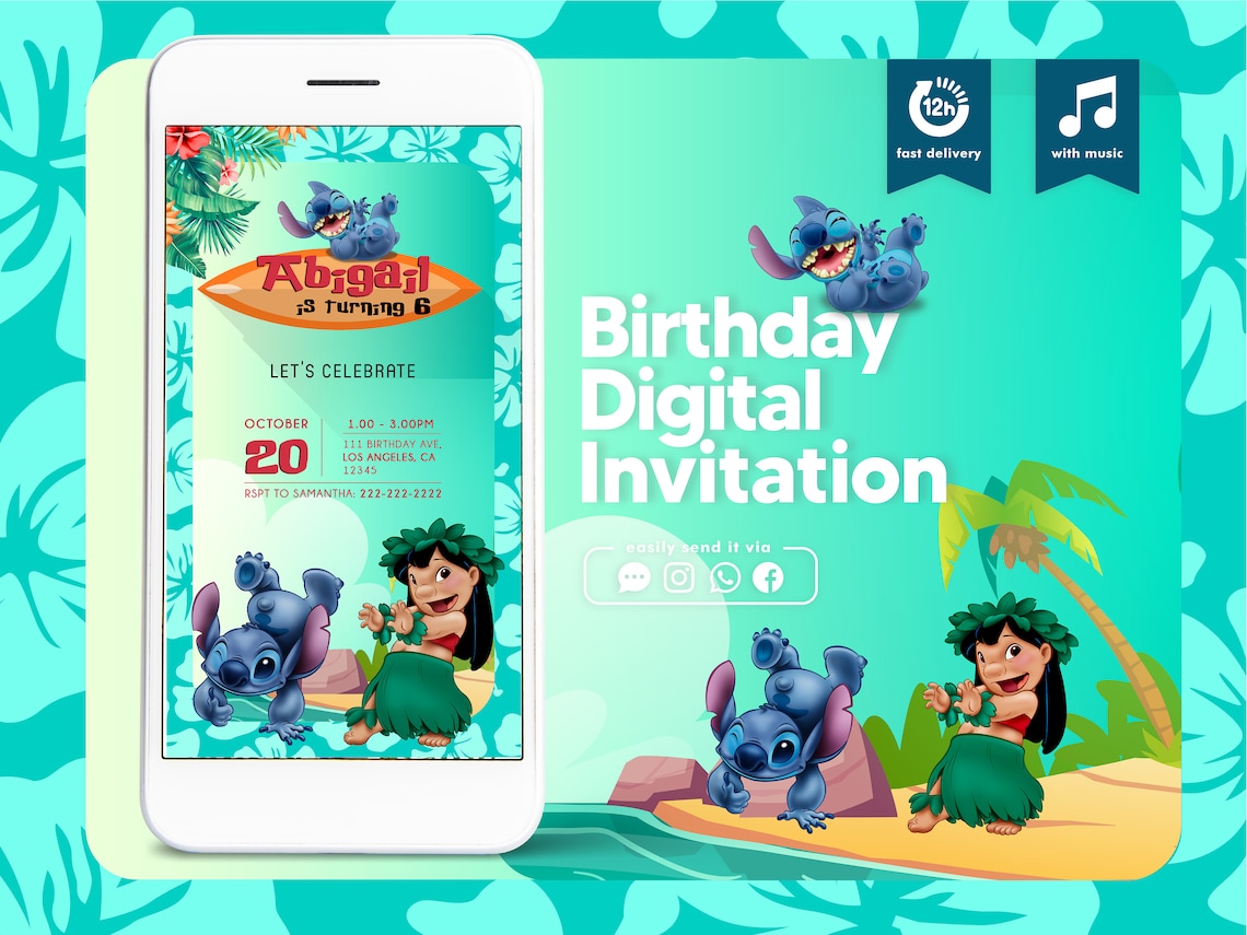 Invitación de Lilo y Stitch Invitación de cumpleaños de Lilo - Etsy España