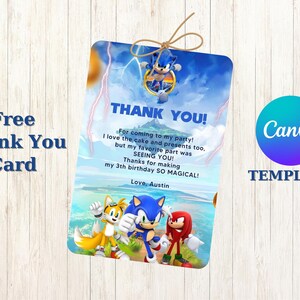 Sonic Birthday Invitation CANVA Editable Adjustable Thank You Card ...