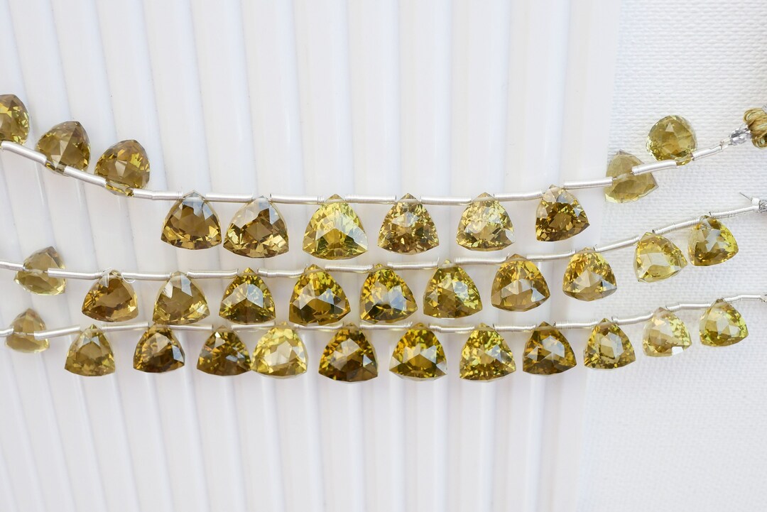 12 Pieces Olive Quartz Trillion Rose Cut Stone Beads | Natural Gemstone ...