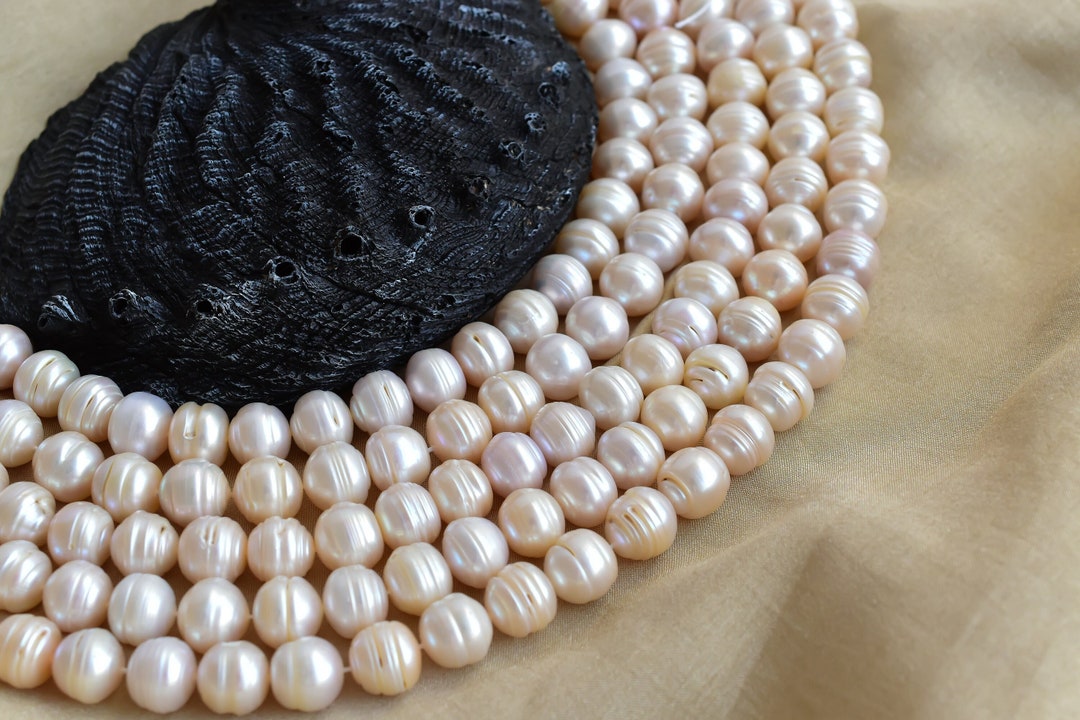 Natural Freshwater Pinkish Peach Round Ringed Pearl for Jewelry Making ...