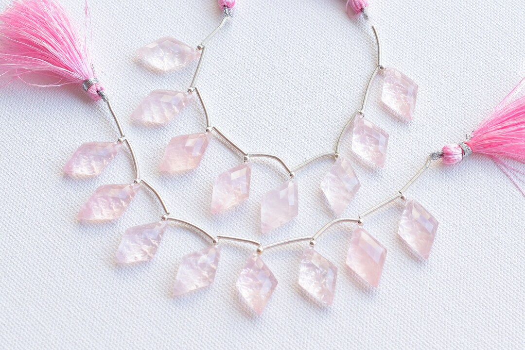 8 pieces Rose Quartz Lozenge Back Intersection Carved Beads 22x13x7 MM ...