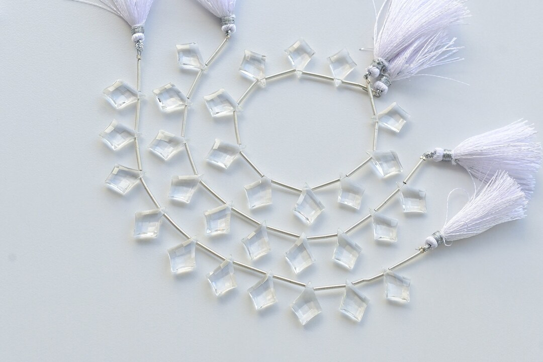 10 Pieces Crystal Quartz Slanted Kite Checker Cut Briolette Beads ...