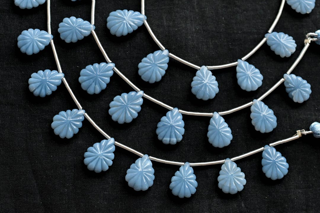 10 Pieces African Blue Opal Carved Pear Floral Beads Natural Gemstone ...