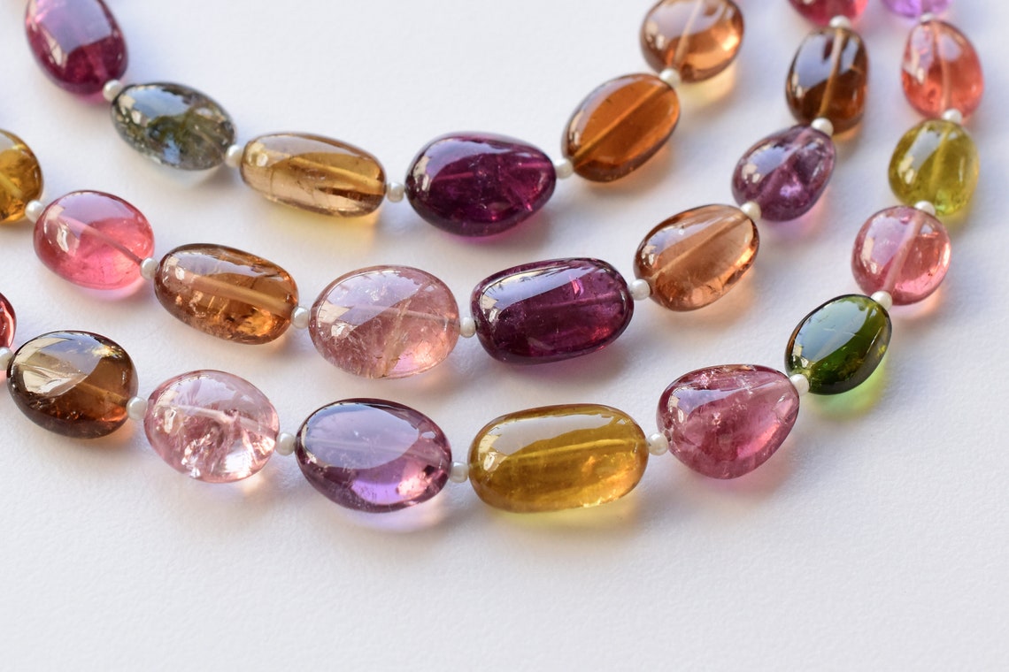 8 Inches Congo Multi Tourmaline Smooth Tumble Beads Natural Gemstone ...