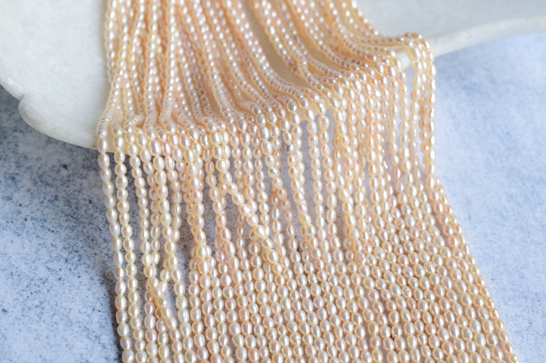 Natural Freshwater Pinkish Peach Oval Rice Grain Pearl for Jewelry ...