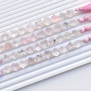 10 Pieces Dotted Rose Quartz Faceted Geometrical Step Cut Beads Natural ...