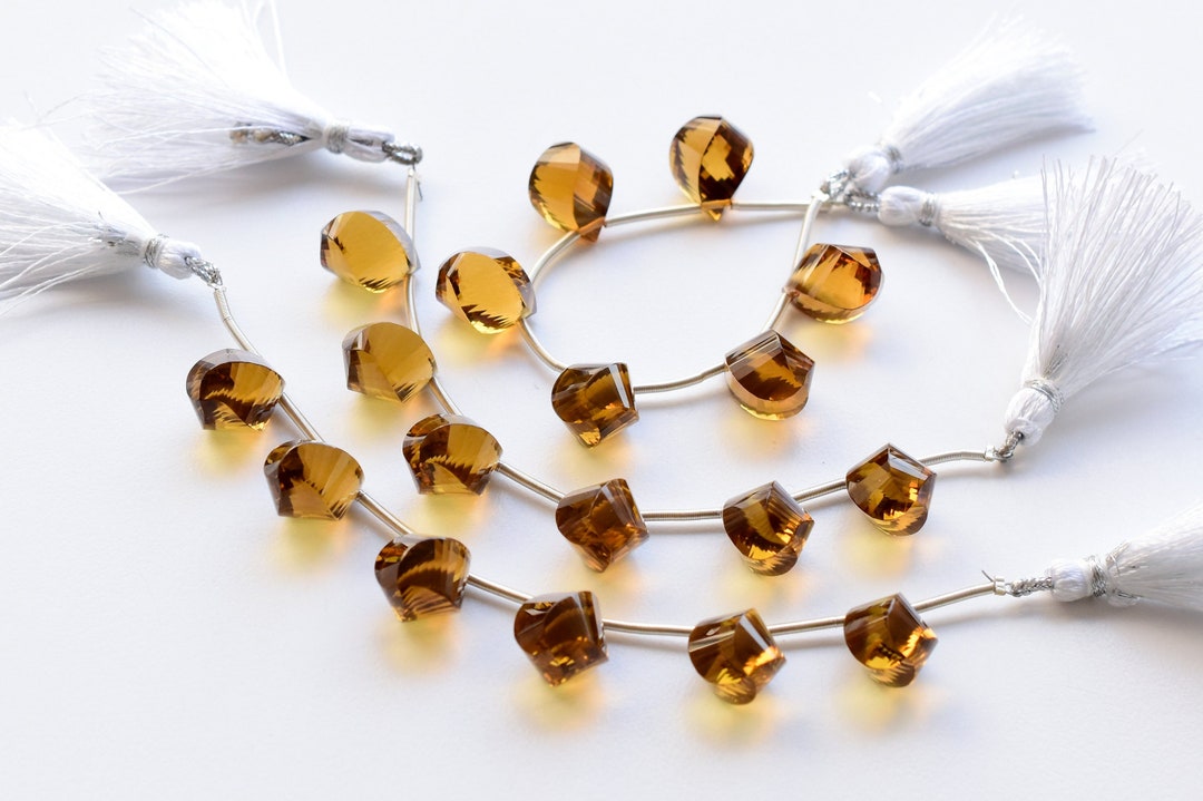 6 Pieces Cognac Quartz Twisted Step Cut Faceted Beads Natural Gemstone ...