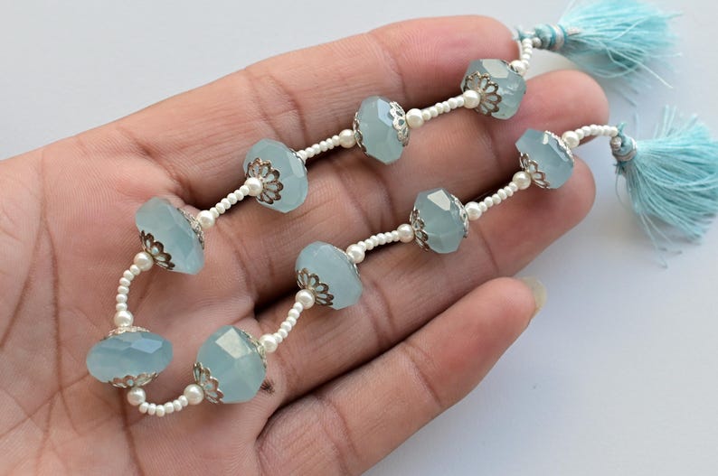 9 Pieces Aquamarine Tumble Cube Faceted Beads Natural Gemstone Strand ...
