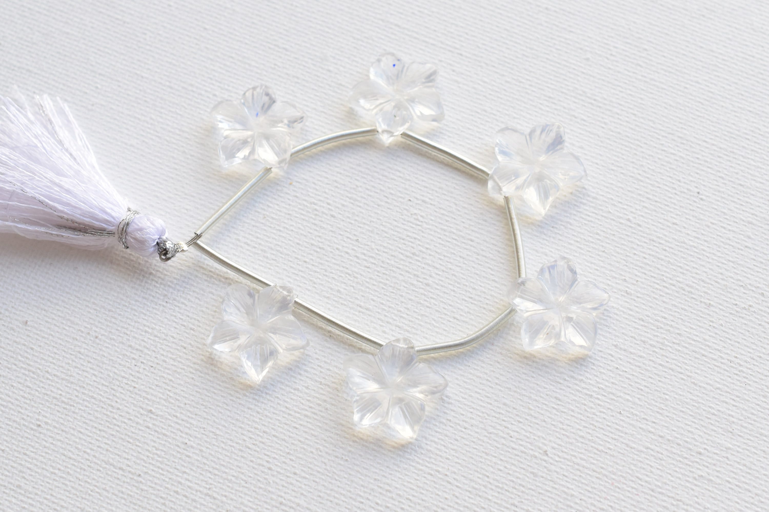 6pc Moon Quartz Carved Jasmine Flower Beads Natural Gemstone Beads ...