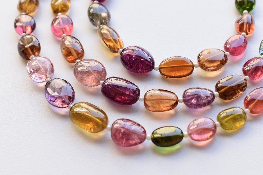 8 Inches Congo Multi Tourmaline Smooth Tumble Beads Natural Gemstone ...