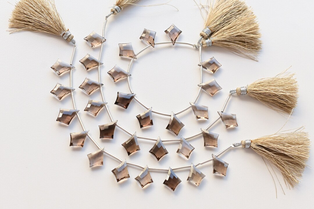 10 Pieces Smoky Quartz Slanted Kite Checker Cut Briolette Natural ...
