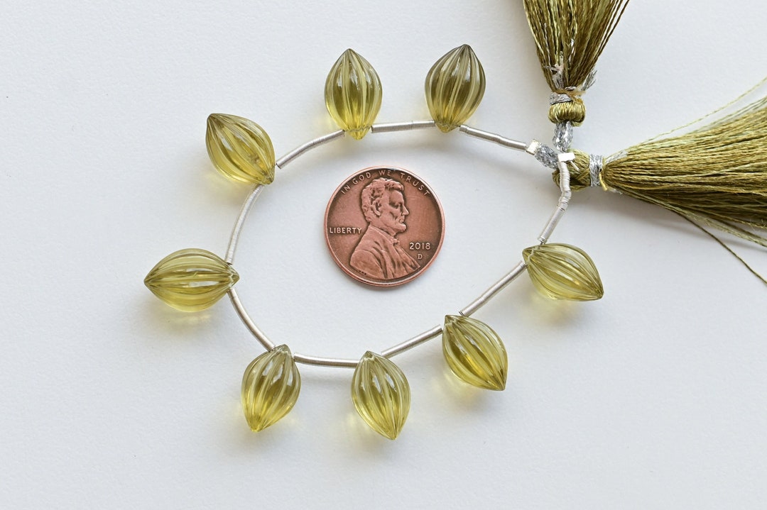 8 Pieces Olive Quartz Carved Melon Olive Natural Gemstone Beads | 14x9 ...