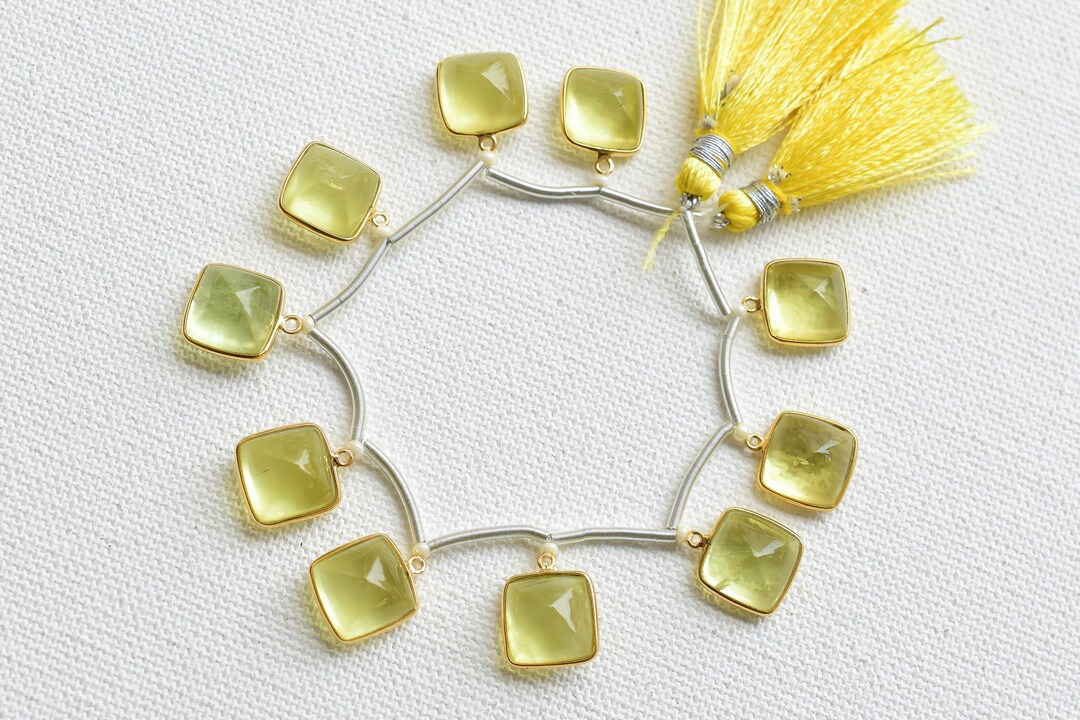 10 Pieces Natural Heliodor Sugar Loaf Stone 18k Gold Vermeil Bezel Set ...